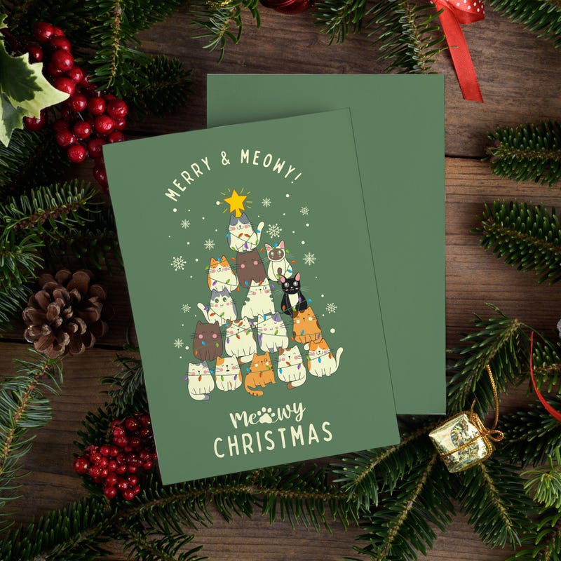 Cat Christmas Cards - Etsy