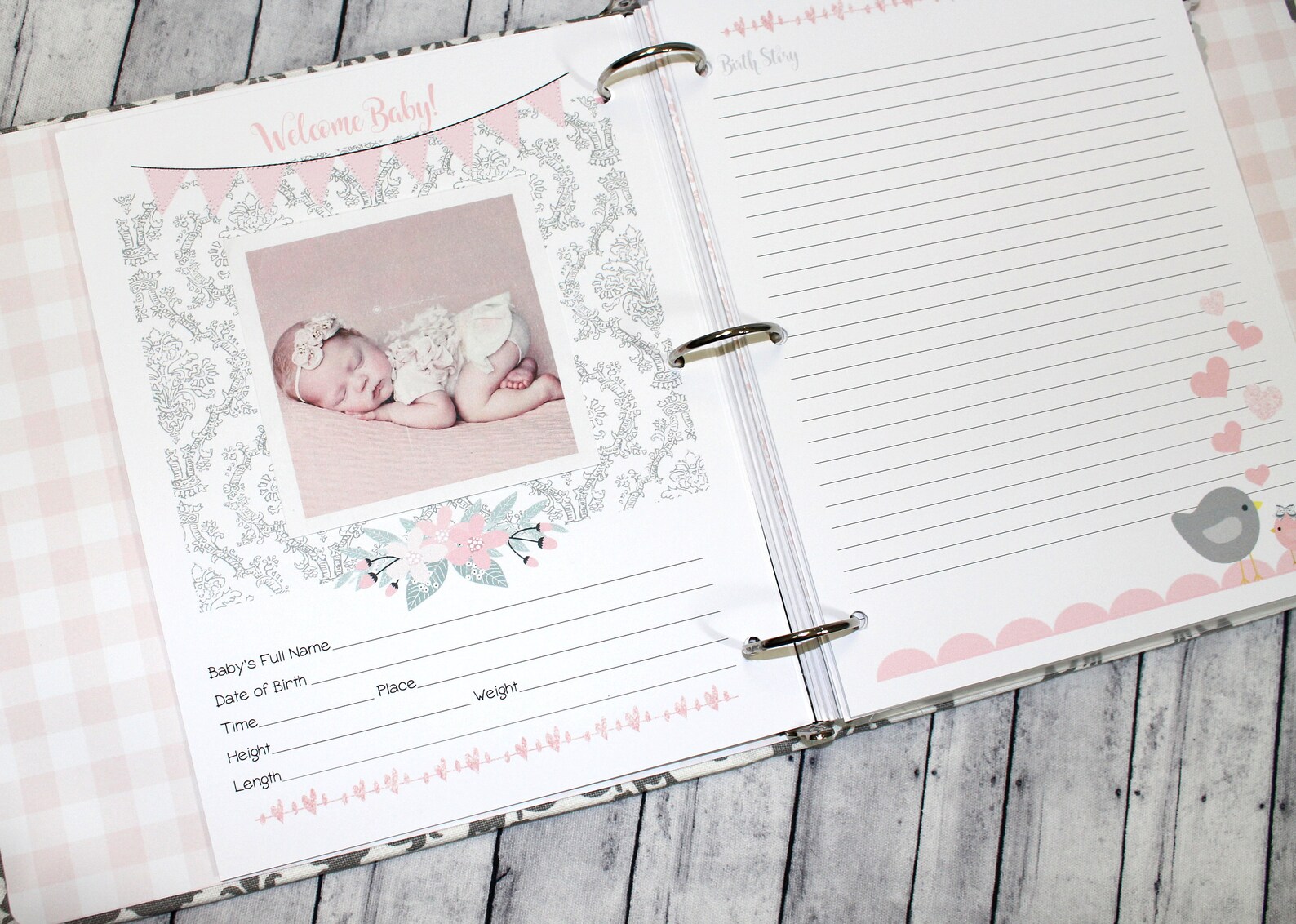 Baby Memory Book, Baby Girl Baby Book, Pink and Gray Baby Book, Baby ...
