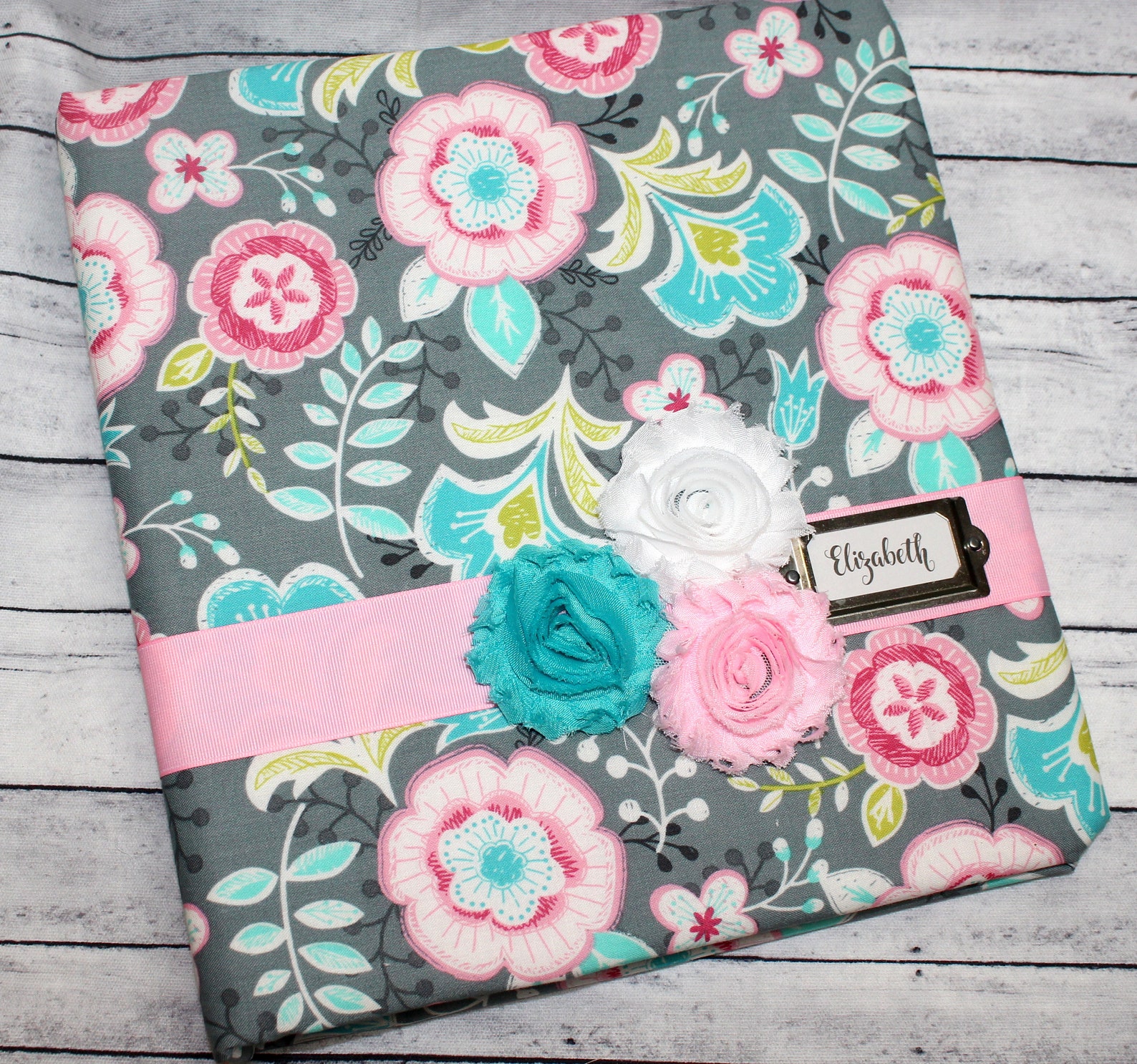 Baby Memory Book, Baby Book Girl, Floral Baby Book, Pink and Aqua Blue ...