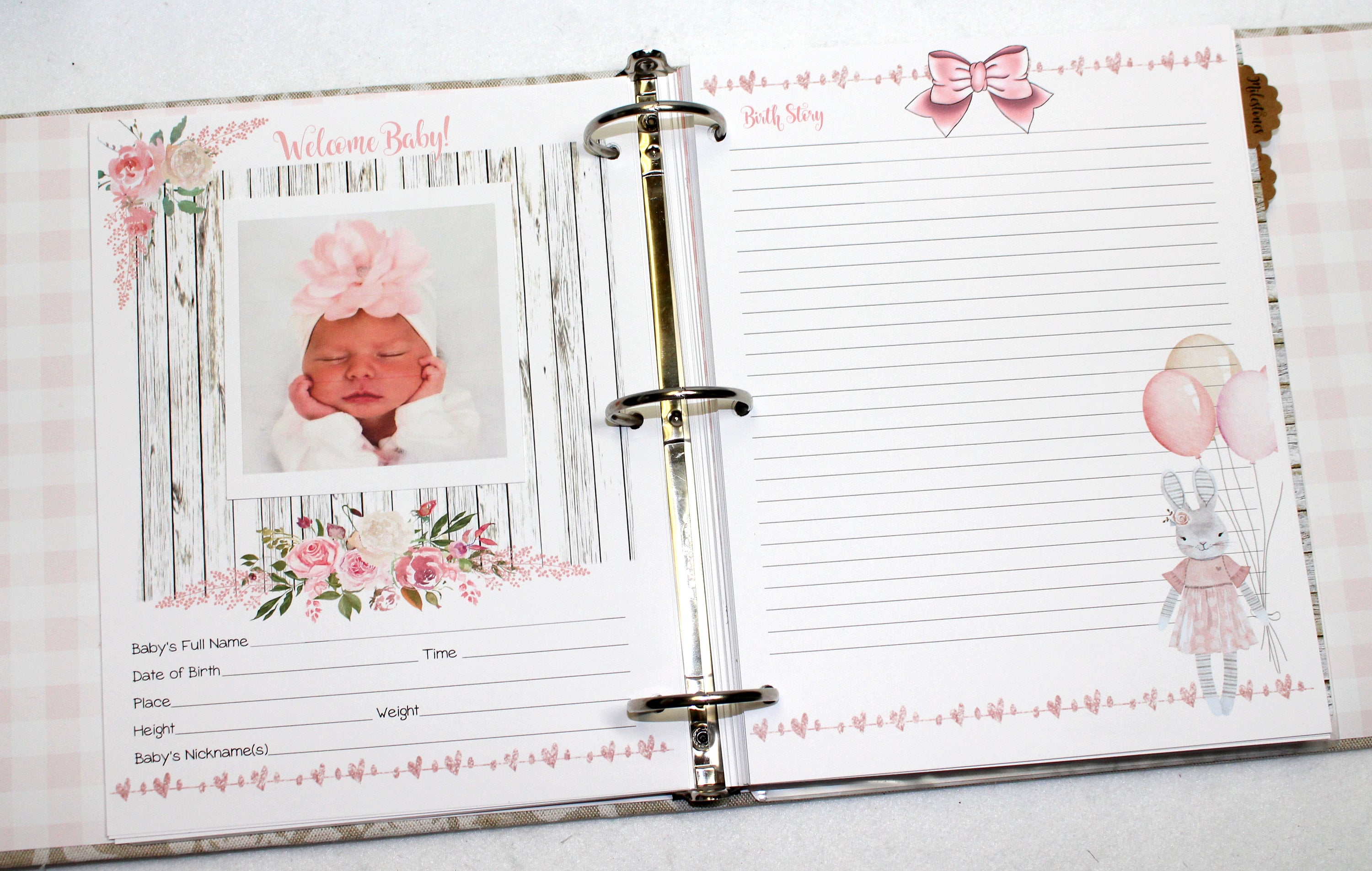 Baby Memory Book, Baby Book Girl, Rustic Baby Book, Pink Baby Scrapbook ...