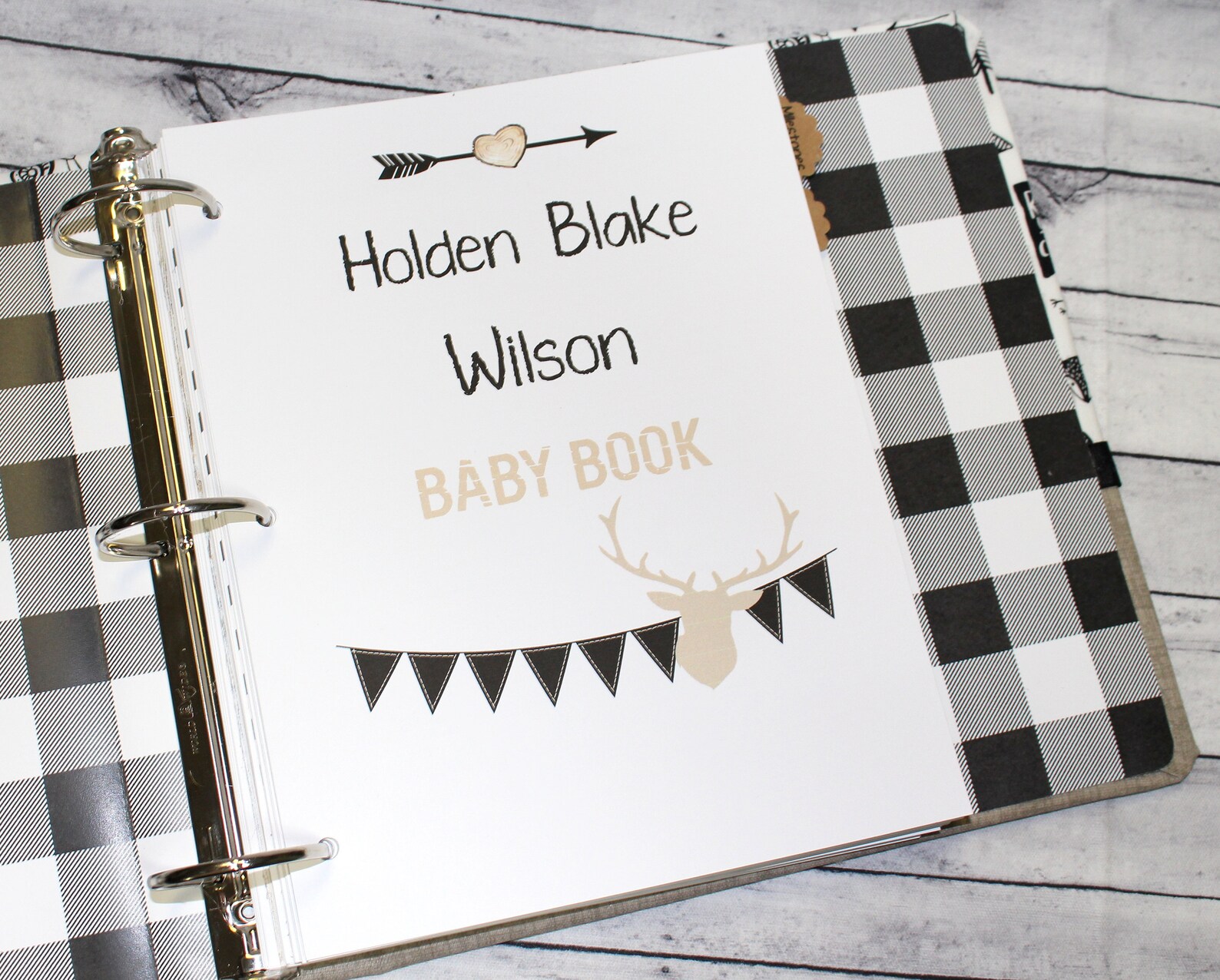 Woodland Baby Memory Book, Rustic Baby Book Boy, Black and White ...