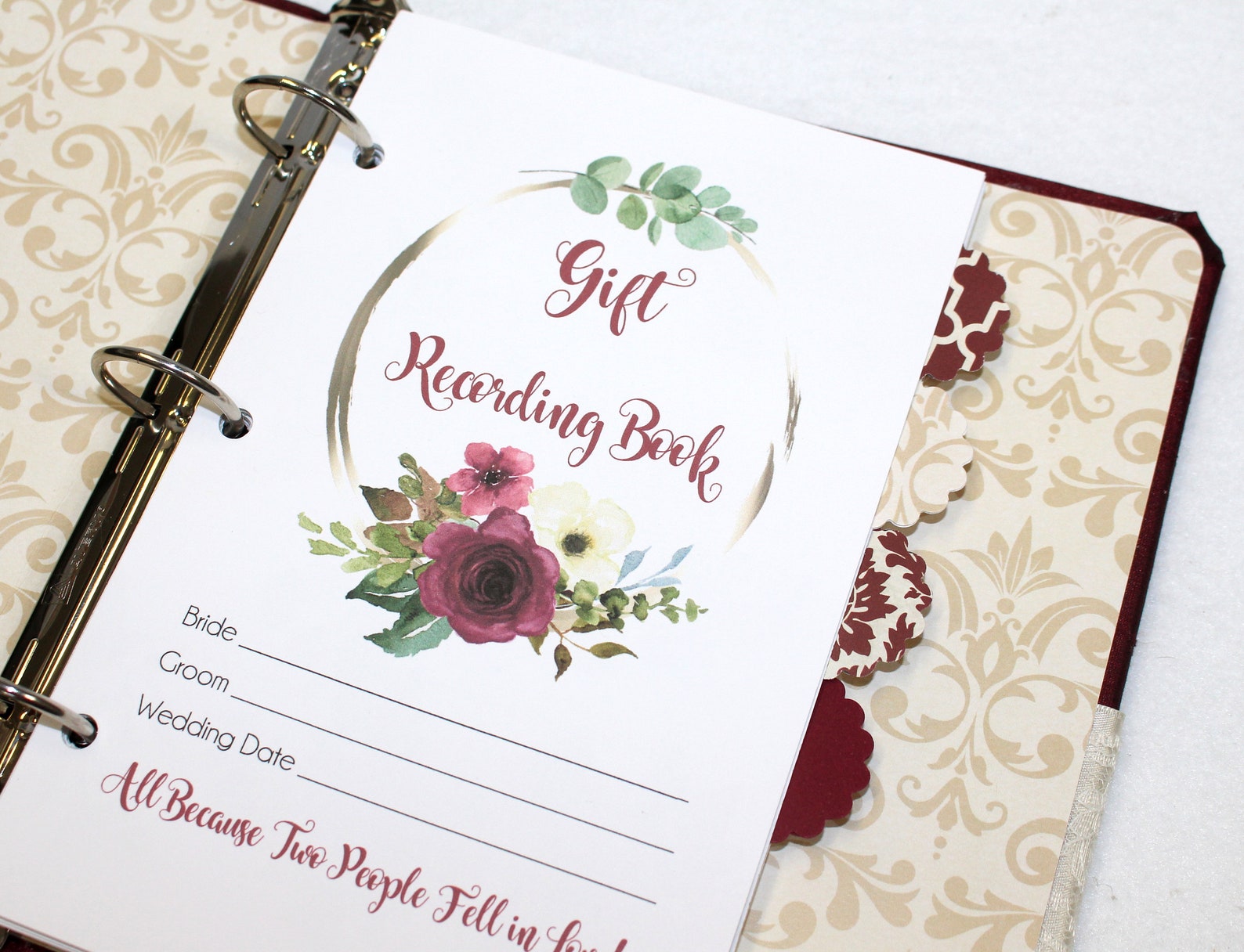 Gift Log, Gift Recording Book, Burgundy Bridal Shower Book, Bridal ...