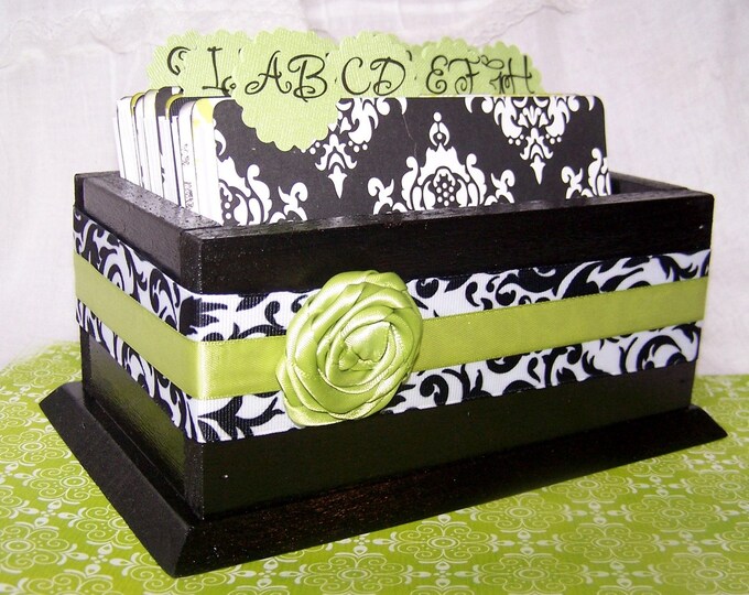 Guest Book Box Black and White Damask and Green, Custom Colors ...