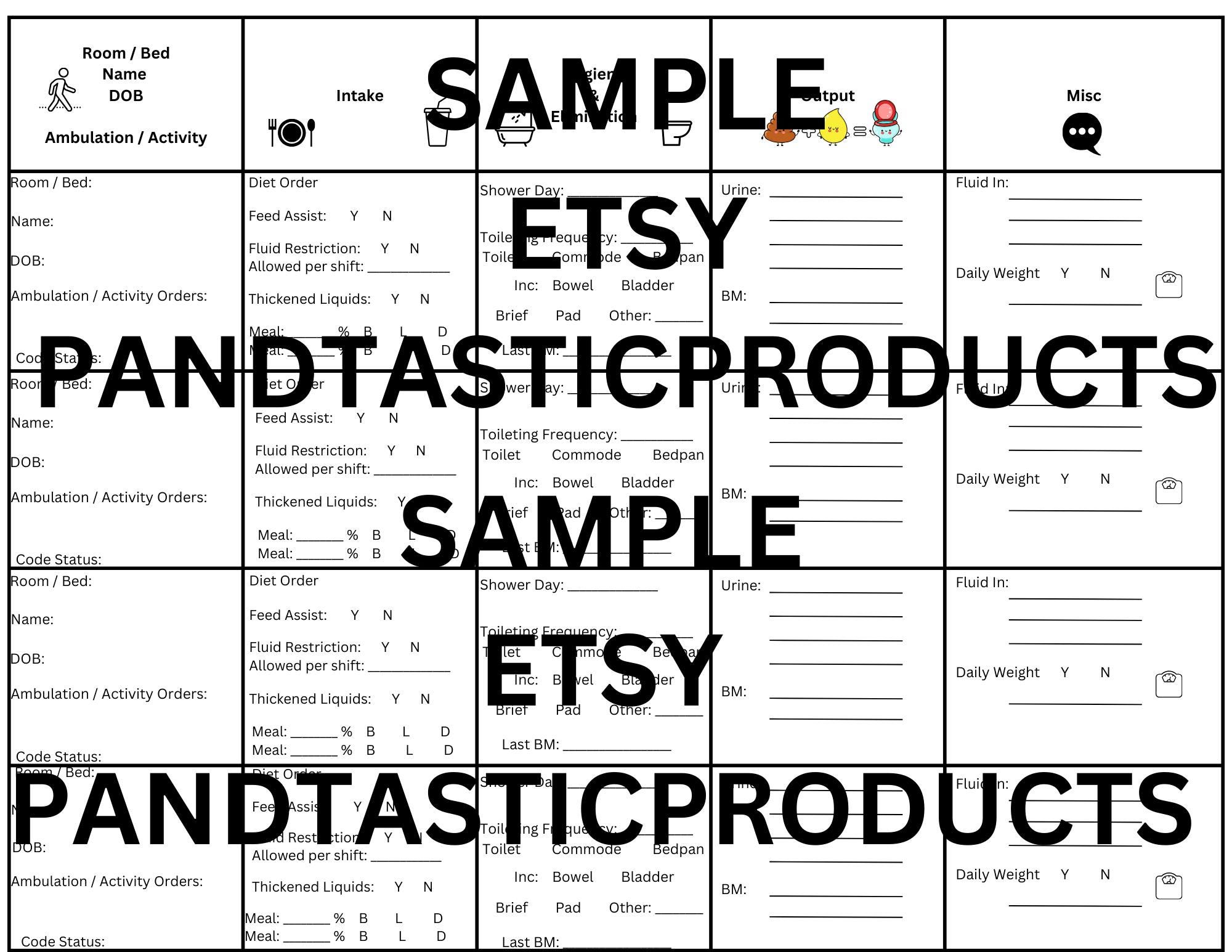 Nursing Aide Worksheet Printable, Nurse Aide, Report Sheet, Intake ...