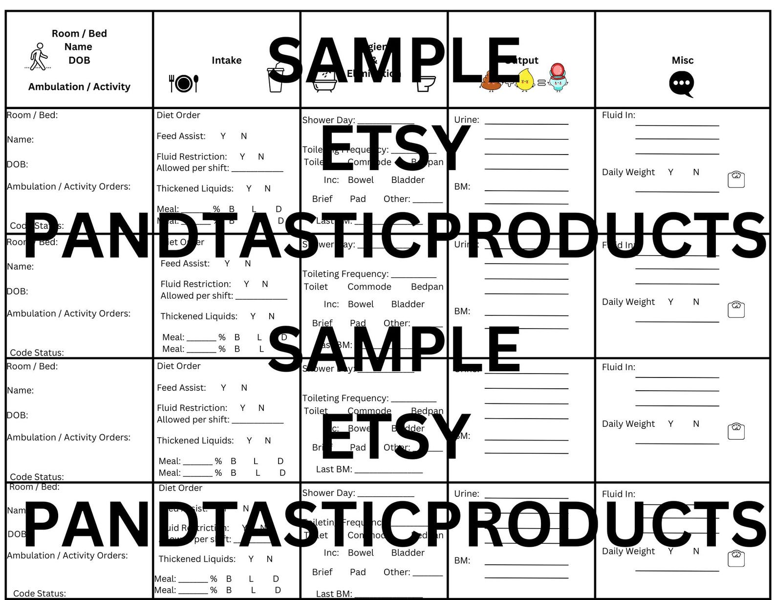 Nursing Aide Worksheet Printable, Nurse Aide, Report Sheet, Intake ...