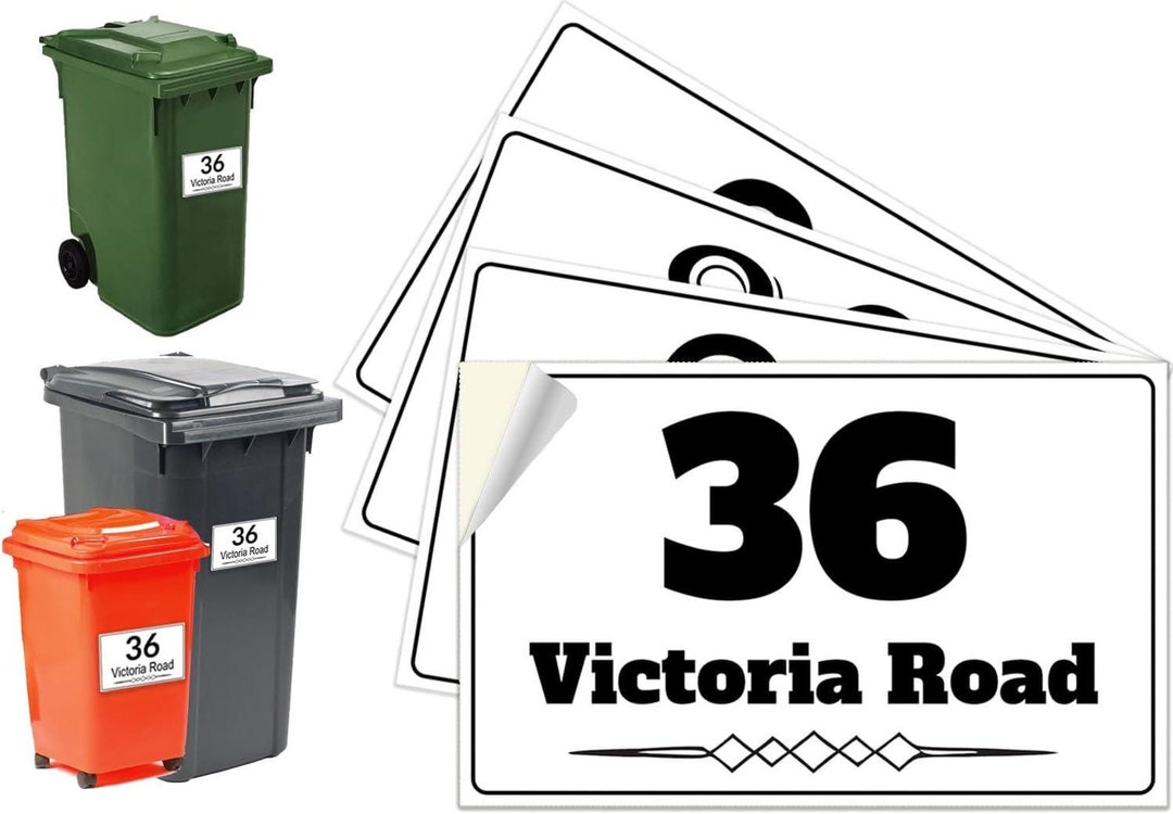 4 X Personalised Wheelie Bin Dustbin Sticker Waterproof Bin Sticker ...