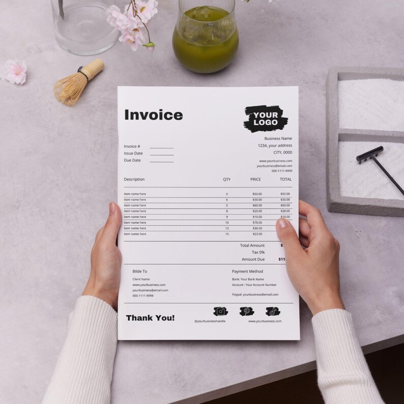 Printable Invoice Template With Packing Slip Minimalist Invoice ...