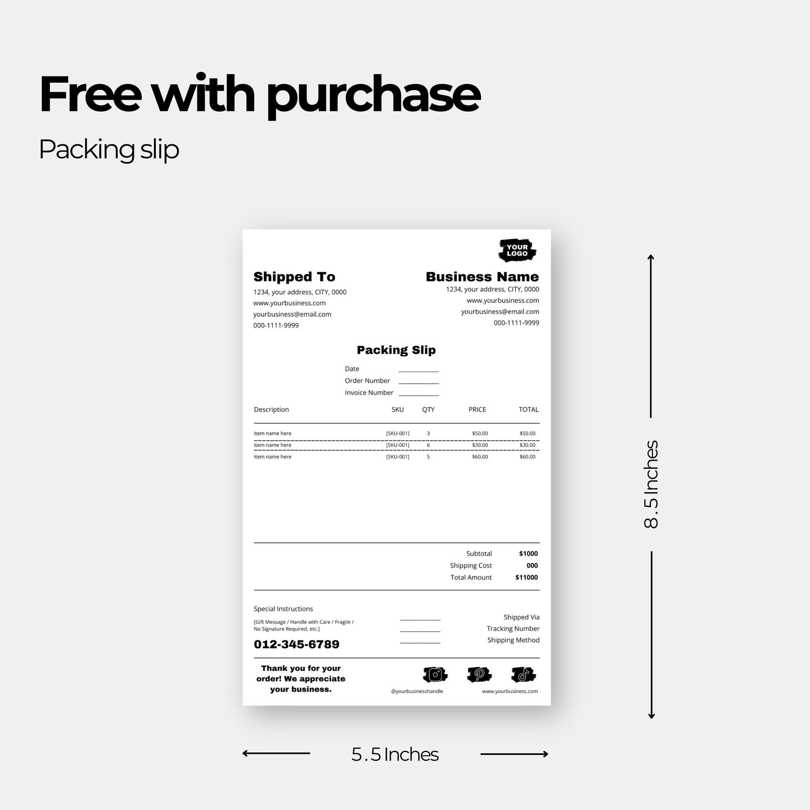 Printable Invoice Template With Packing Slip Minimalist Invoice ...