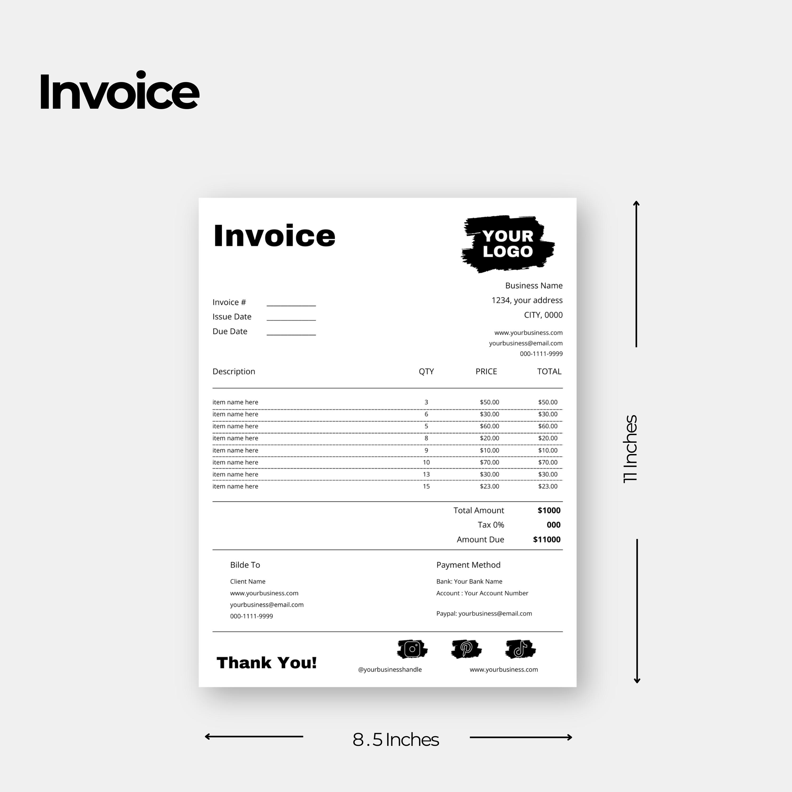 Printable Invoice Template With Packing Slip Minimalist Invoice ...