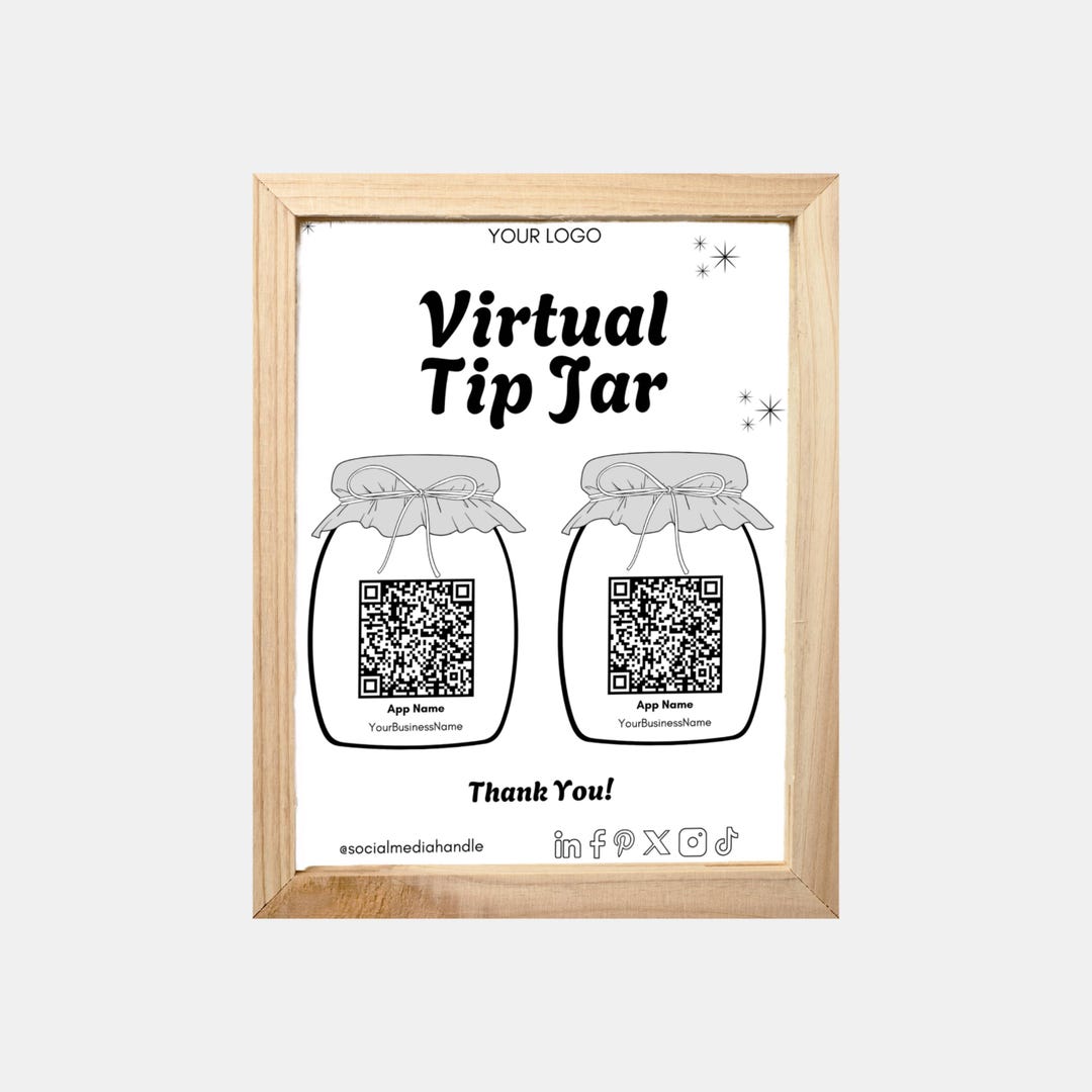 Digital Tip Jar Sign Editable Tip Jar Template Cash App Tip Sign QR ...
