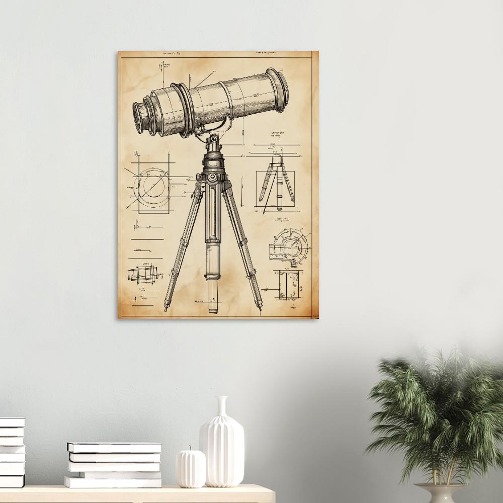 Classic Telescope Blueprint Poster Hand-drawn Vintage Optical ...