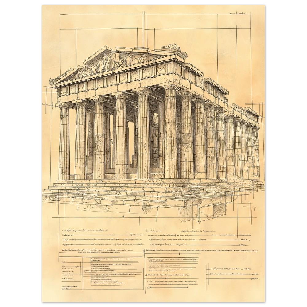 Parthenon Blueprint Poster | Hand-drawn Classical Greek Architecture ...