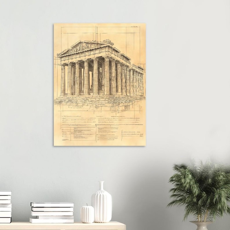 Parthenon Blueprint Poster | Hand-drawn Classical Greek Architecture Sketch | Vintage Wall Art ...