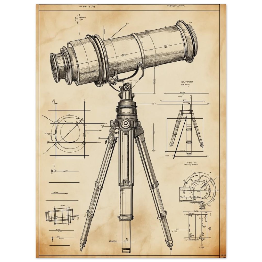 Classic Telescope Blueprint Poster Hand-drawn Vintage Optical ...