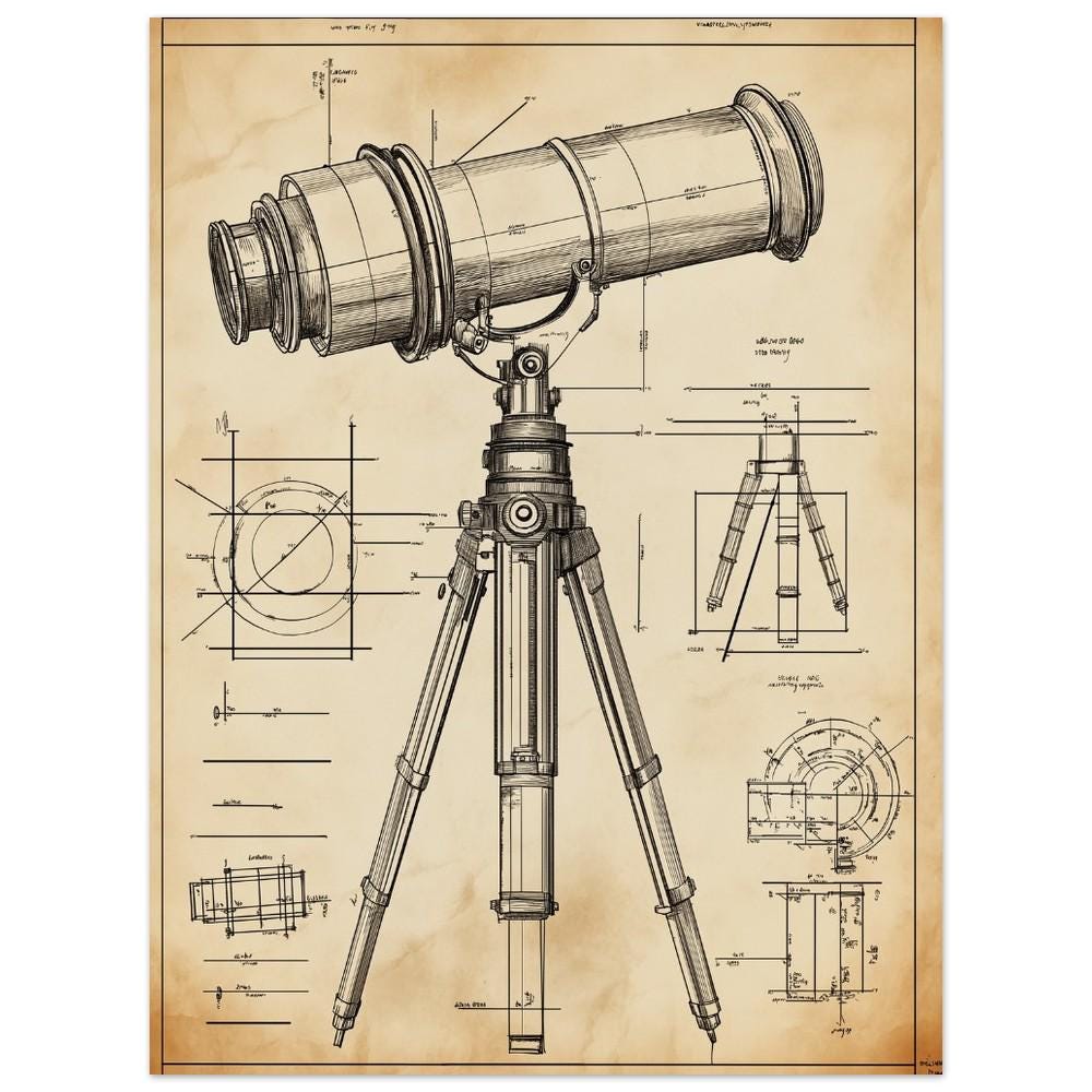 Classic Telescope Blueprint Poster Hand-drawn Vintage Optical ...