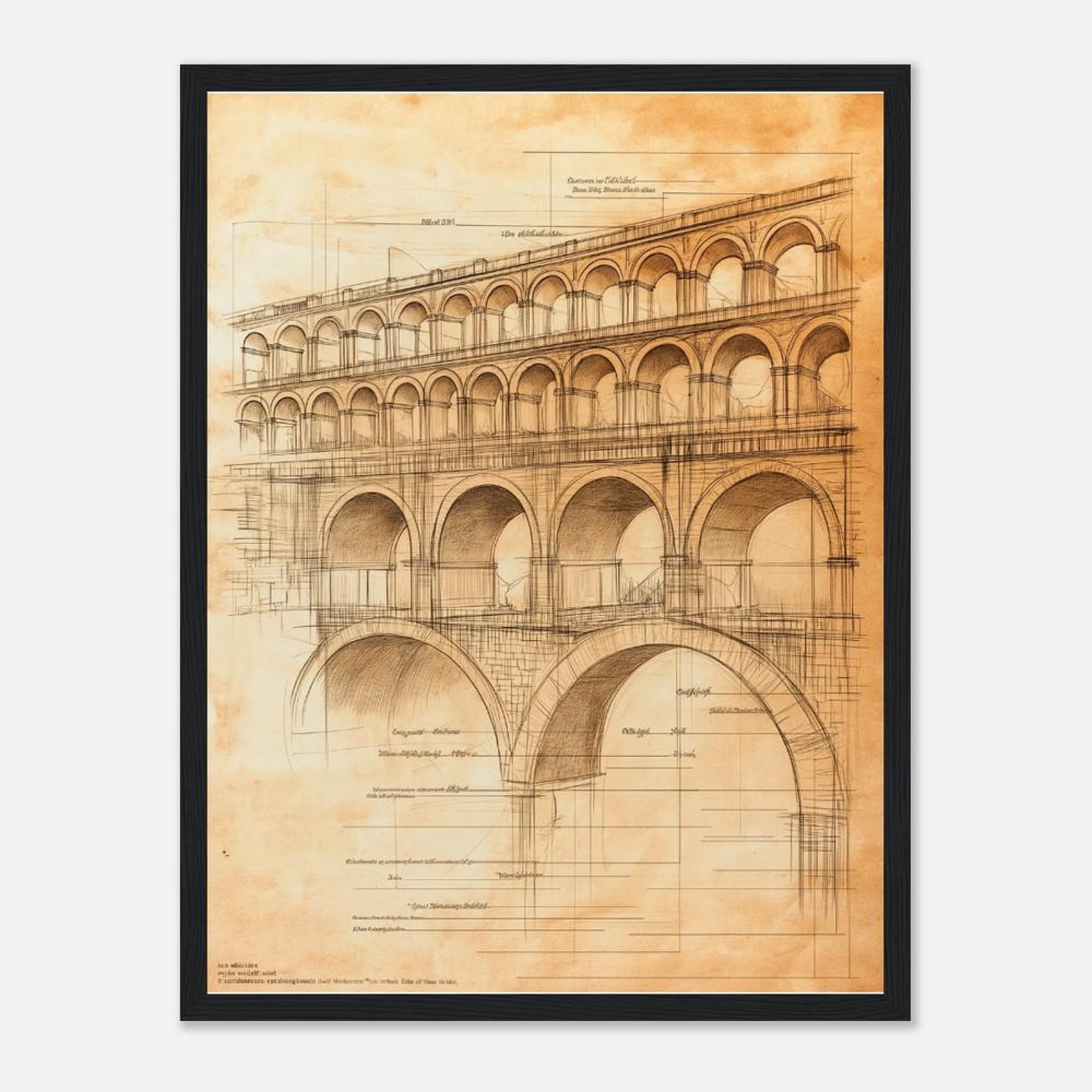 Roman Aqueduct Blueprint | Hand-drawn Sketch | Ancient Rome Wall Art ...