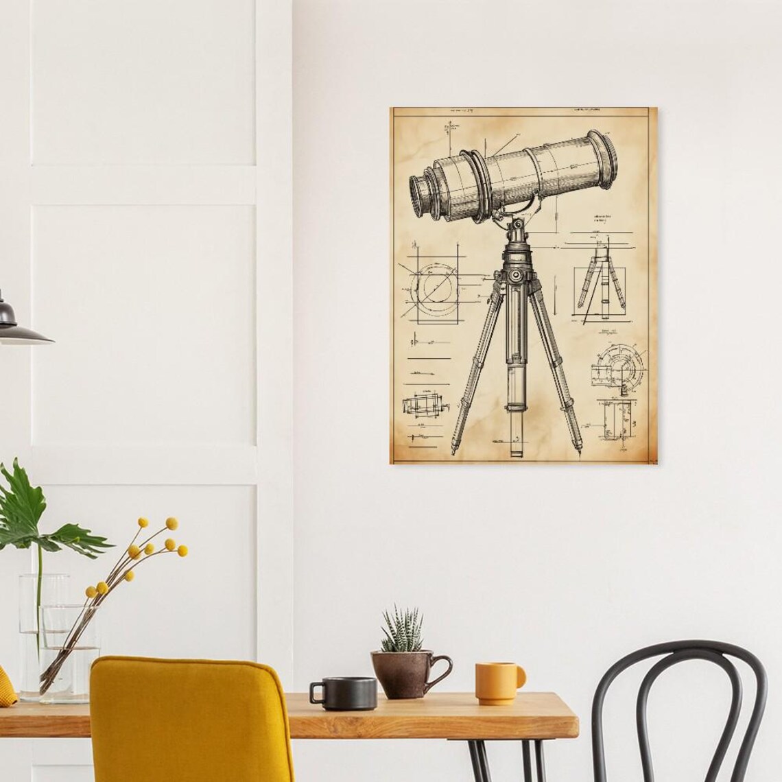 Classic Telescope Blueprint Poster Hand-drawn Vintage Optical ...
