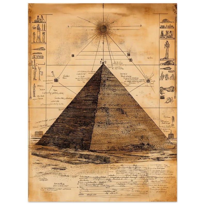 Pyramid Alignment Blueprint Poster Hand-drawn Vintage Architectural Art ...