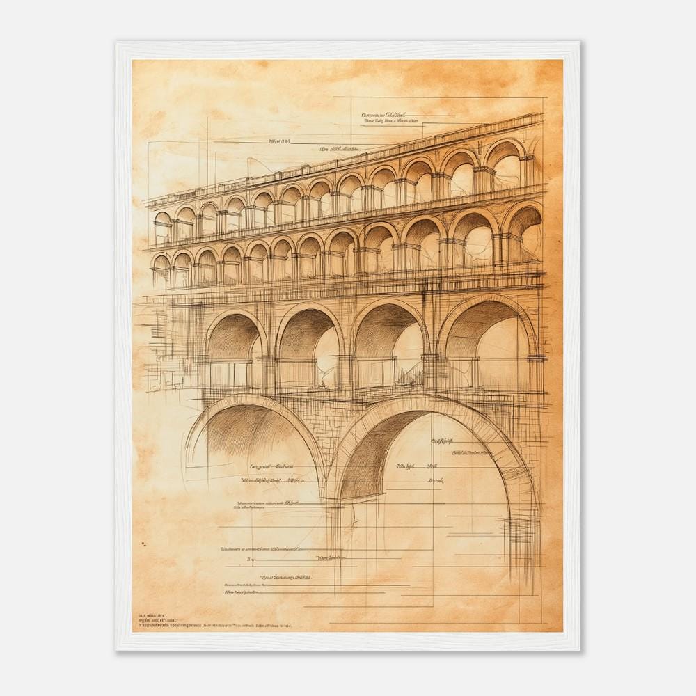 Roman Aqueduct Blueprint | Hand-drawn Sketch | Ancient Rome Wall Art ...