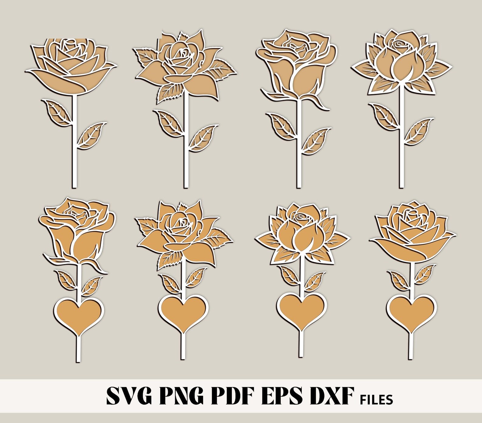 Standing Rose SVG, Three Layered Rose & Heart With Stand Laser Cut ...