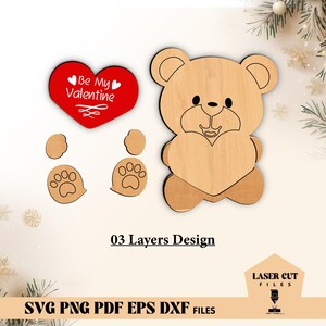 Personalized Teddy Bear With Heart SVG Laser Cut, Valentines Day Gift ...