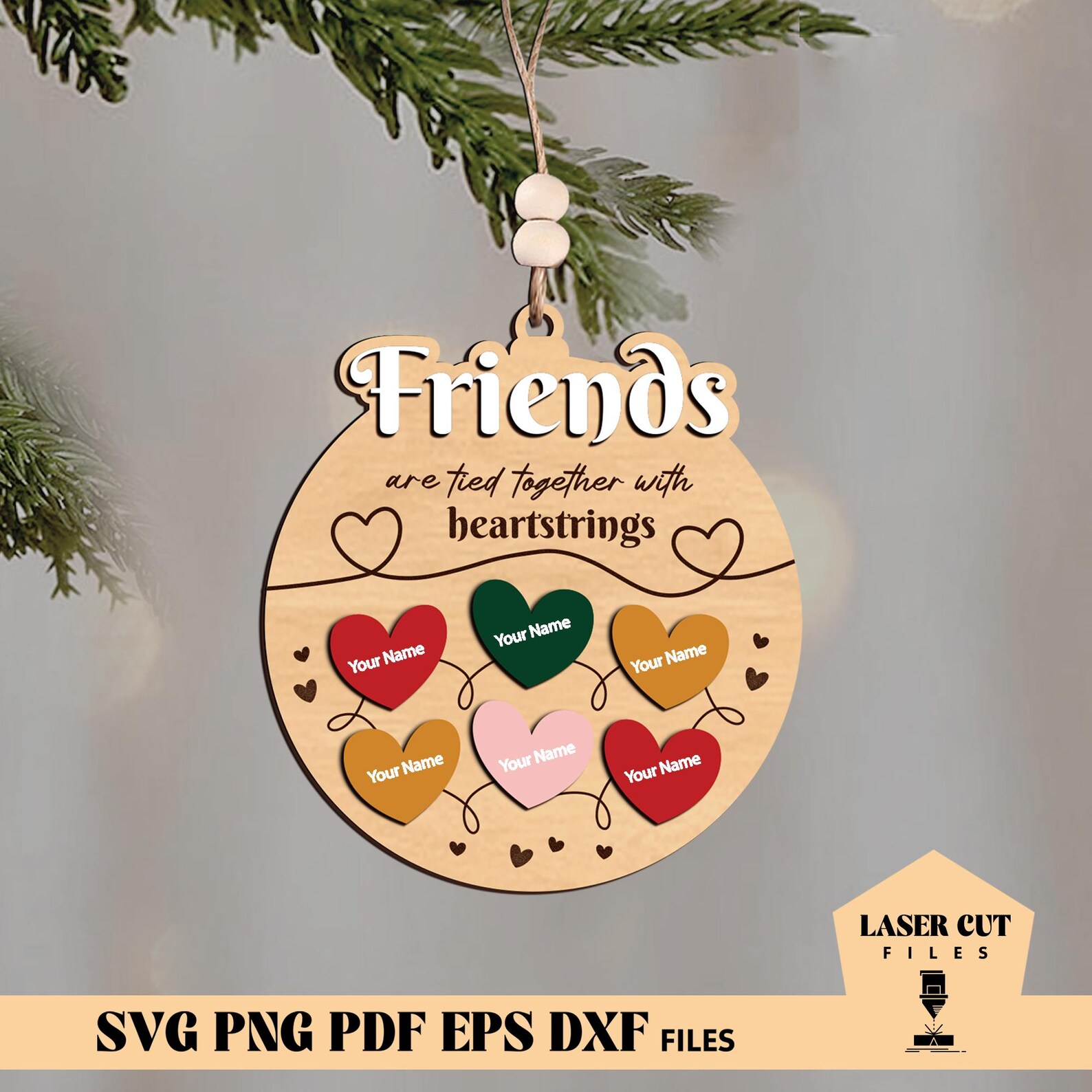 Personalized Friends Heartstrings Ornament SVG, Friends Ornament SVG ...