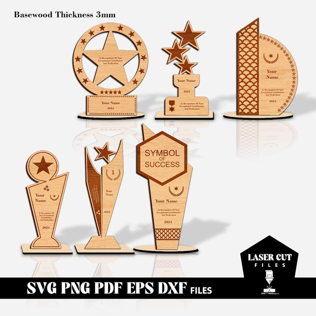 6 Different Designs Awards Trophy Laser Cut Bundle, Glowforge Laser Cut ...