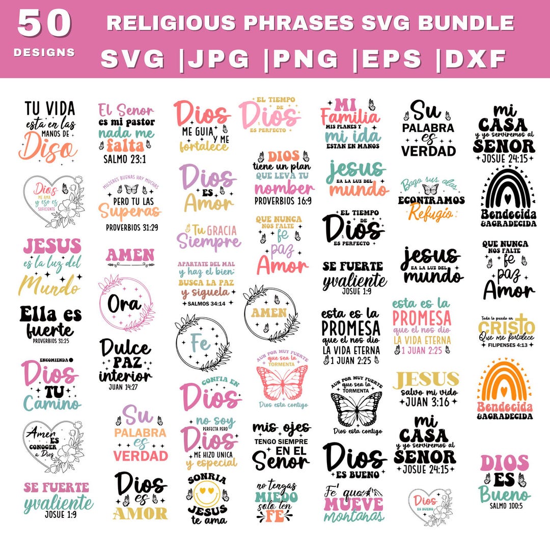 Religious Phrases Svg Png Bundle, Bible Phrases Svg, Faith Moves ...