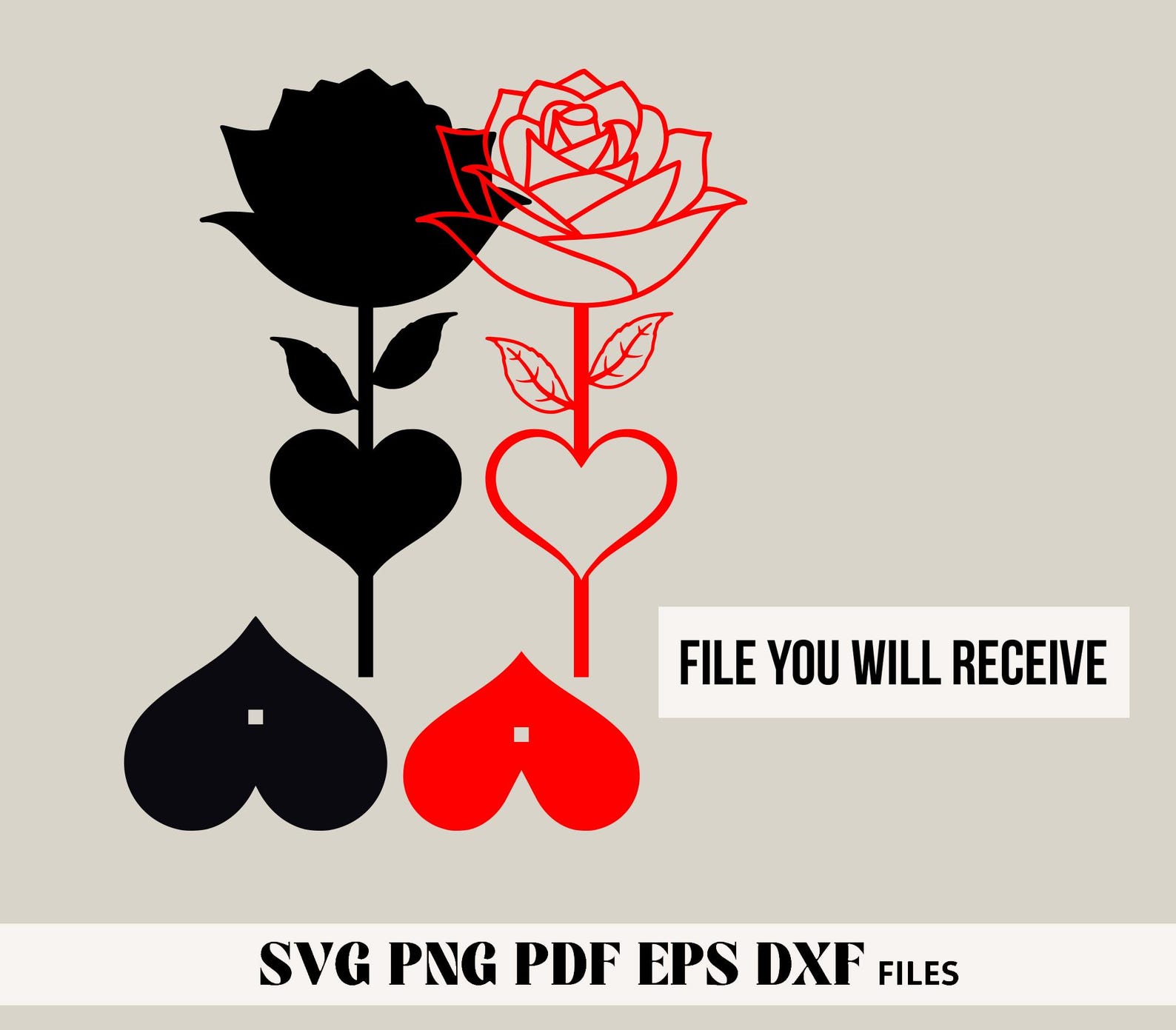 Standing Rose SVG, Three Layered Rose & Heart With Stand Laser Cut ...