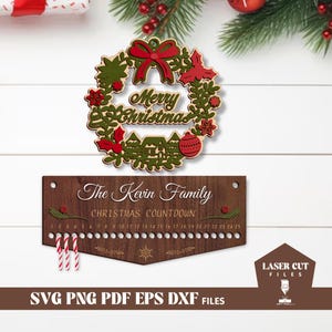 Merry Christmas Wreath SVG, Christmas Countdown SVG, Laser Cut File for ...