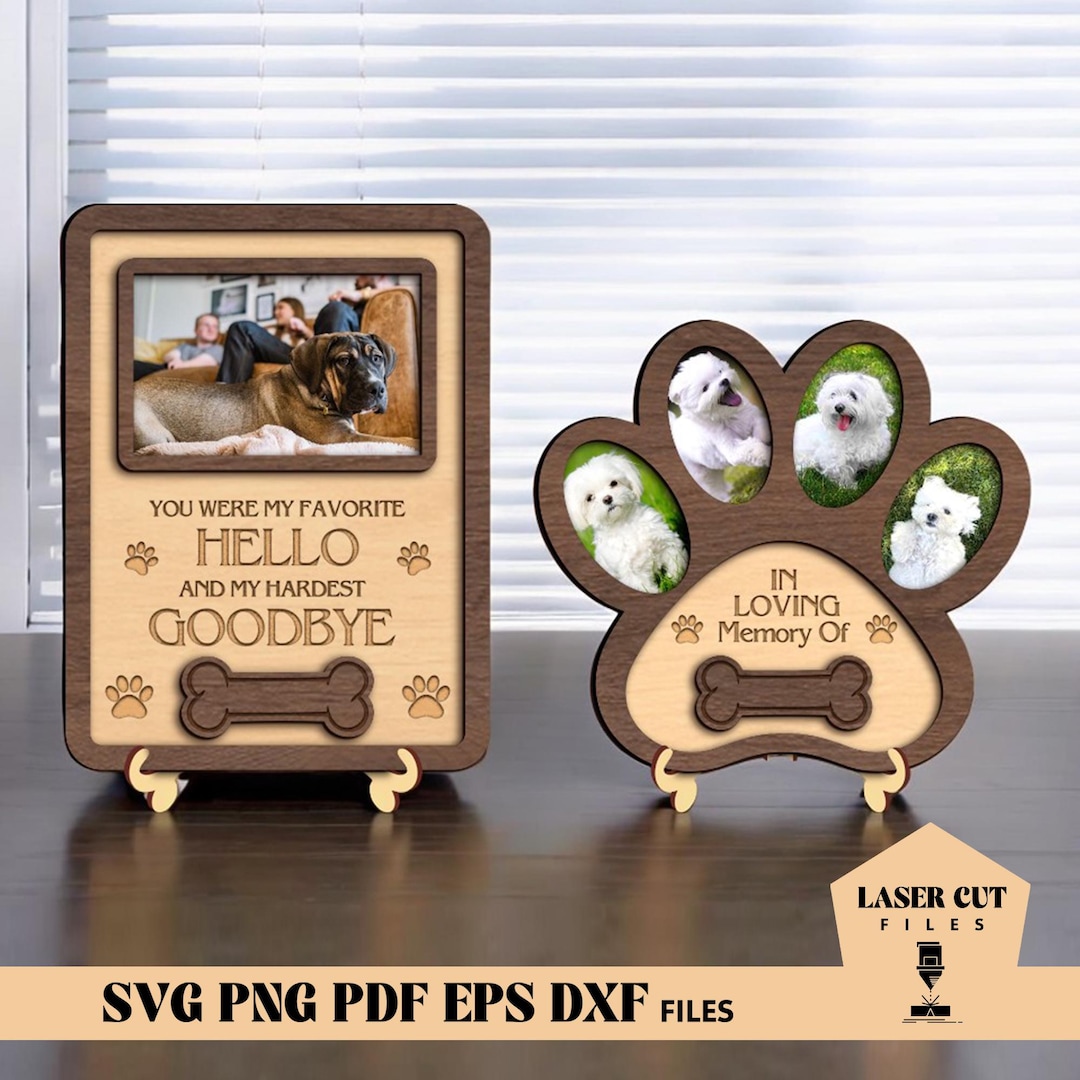 Memorial Pet Photo Frame Digital Laser Cut File,dog Paw Print Picture ...