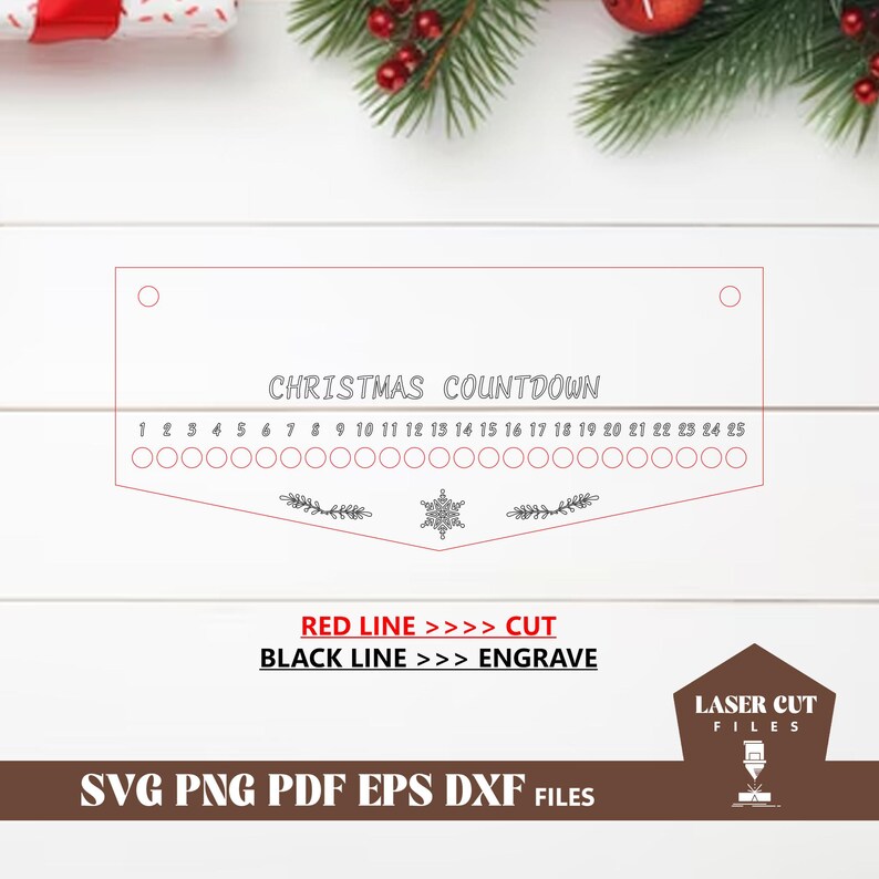 Merry Christmas Wreath SVG, Christmas Countdown SVG, Laser Cut File for ...