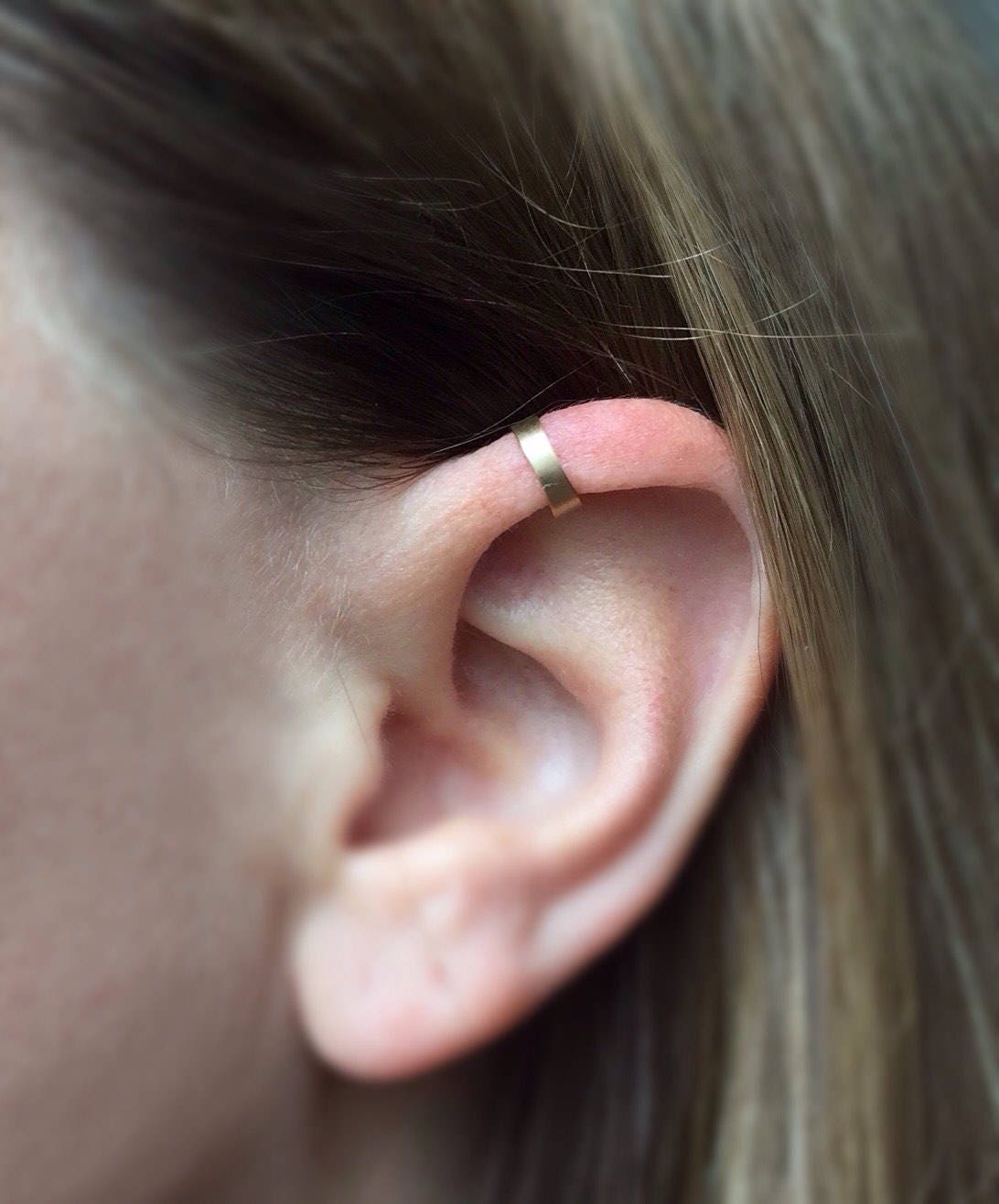 14k Gold Tiny Ear Cuff Minimalist Fake Helix Cartilage Earcuff No Piercing Plain Band Cuff ...