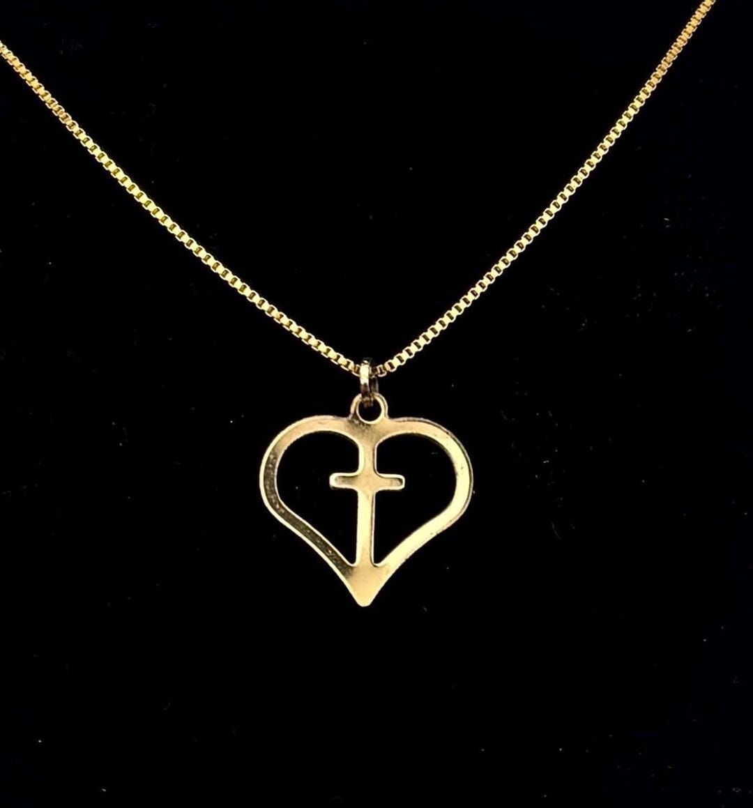 Gold Filled Open Heart Cross Necklace, Dainty Christian Jewelry - Etsy