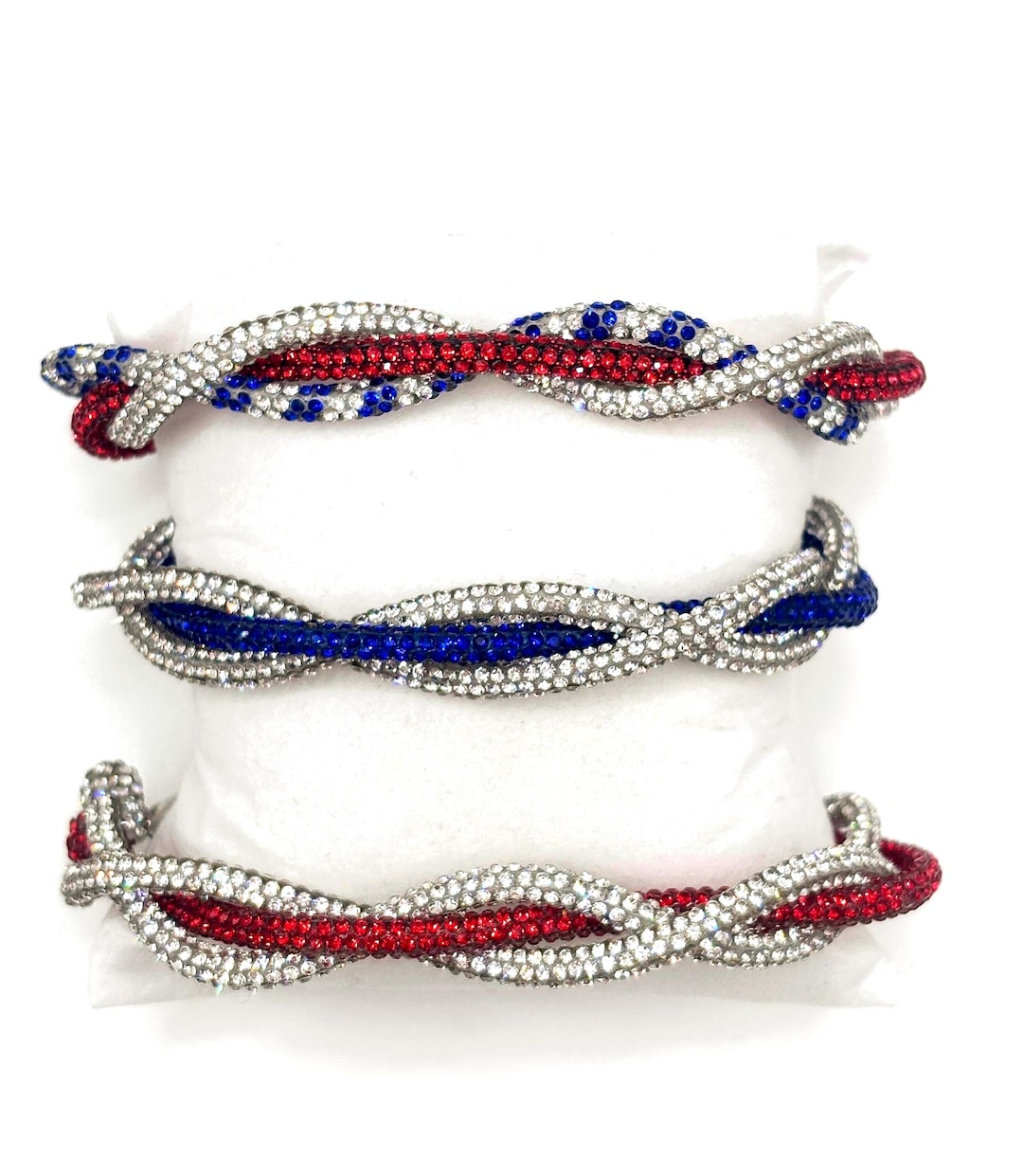 Red White Blue Crystal Sparkle Bracelets, Twisted Patriotic Stackable ...