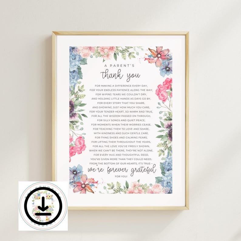 Parent Thank You Art Print, Teacher Appreciation Gift (digital Download ...