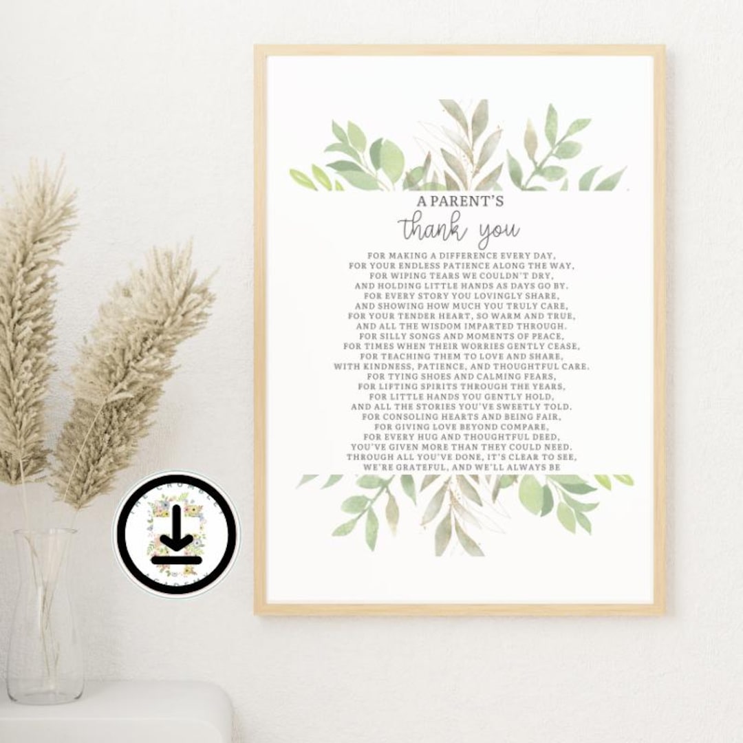 Parents Thank You Digital Printable Teacher Wall Art Letter Daycare ...