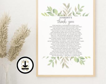 Floral Parent Thank You Digital Printable Teacher Wall Art Letter ...