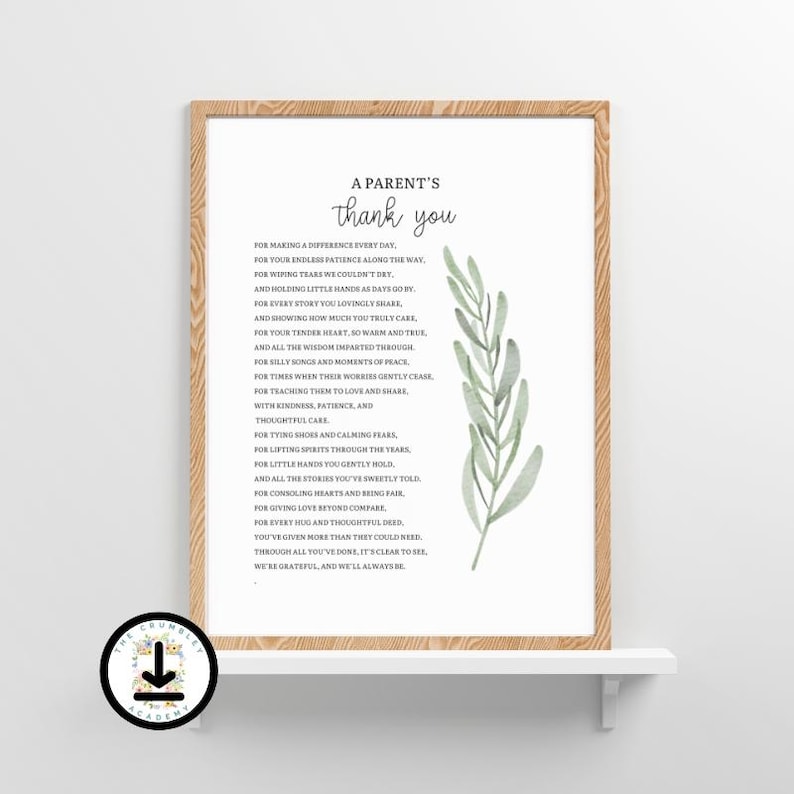 Parents Thank You Digital Printable Teacher Wall Art Letter Daycare ...