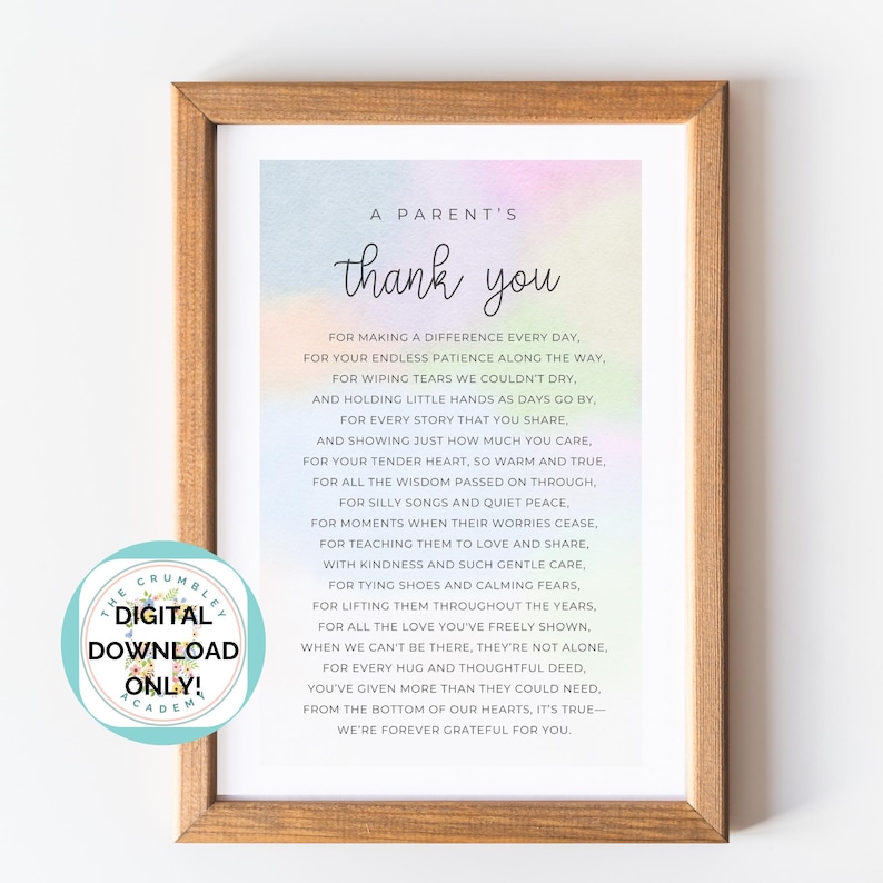 Parents Thank You Print | Teacher Appreciation Wall Art (digital ...