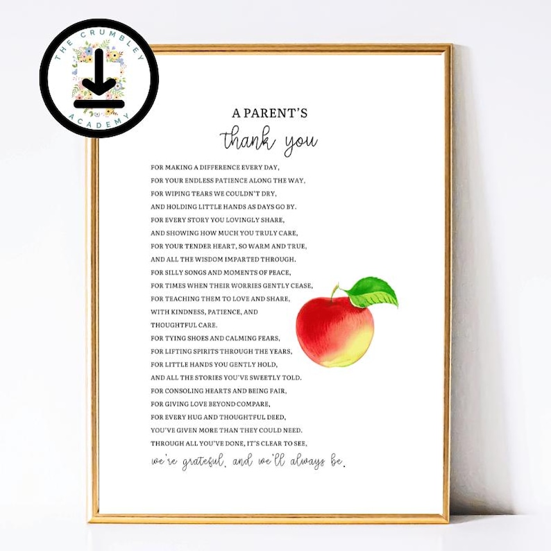 Parents Thank You Digital Printable Teacher Wall Art Letter Daycare ...