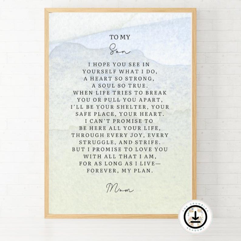 Mom Print Mother Digital Son Download Stepson Wall Art Heartfelt Letter ...