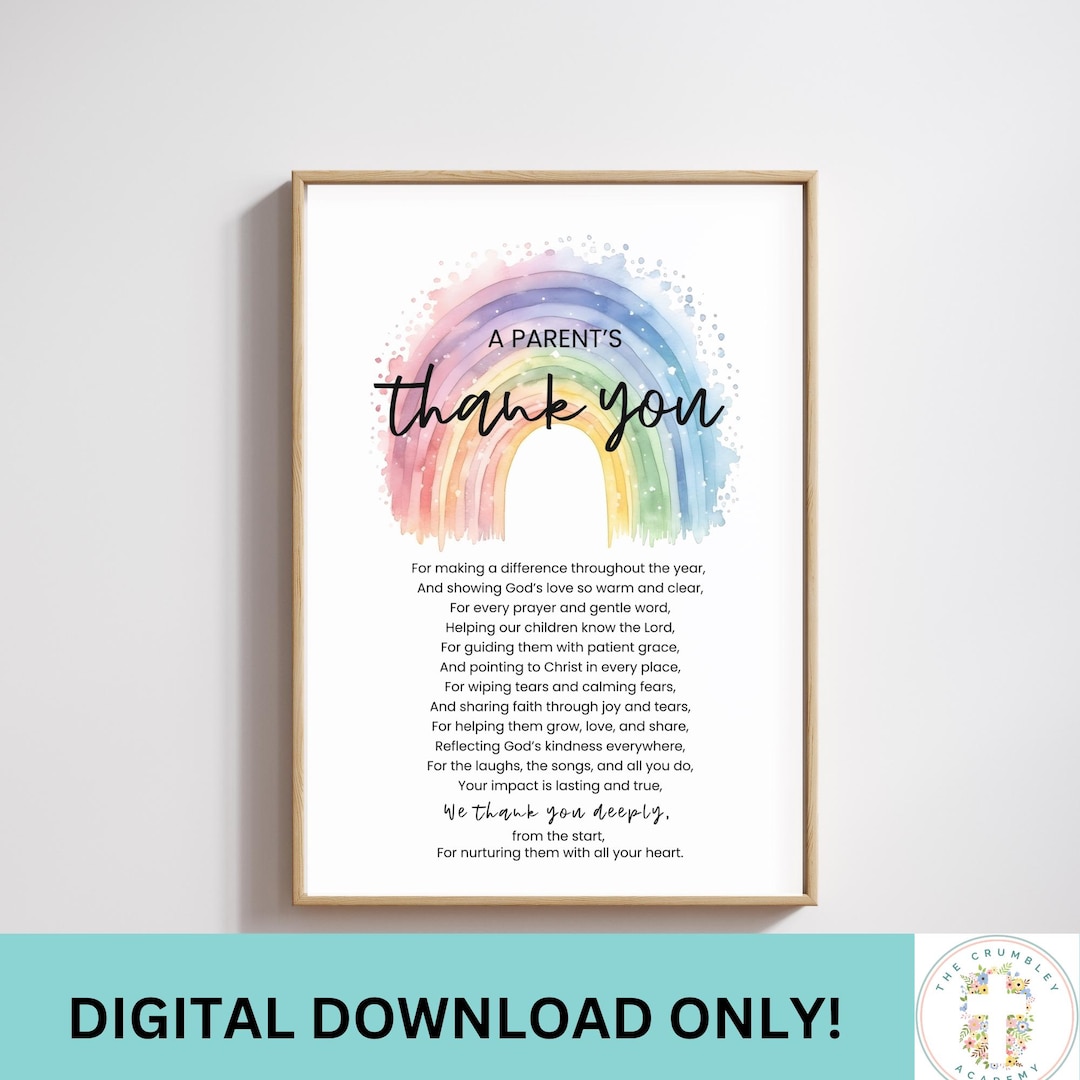 Parents Thank You Digital Printable Teacher Wall Art Letter Daycare ...
