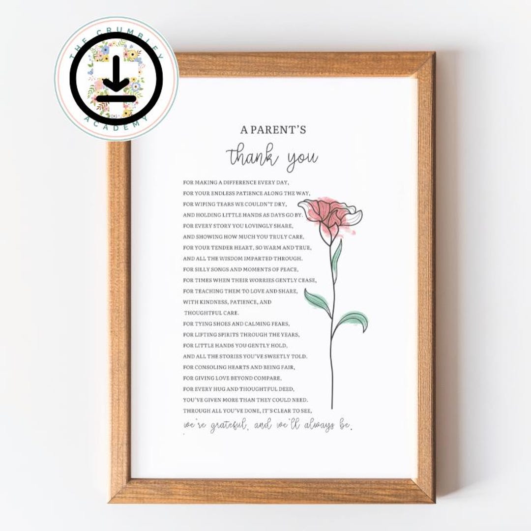 Parents Thank You Digital Printable Teacher Wall Art Letter Daycare ...