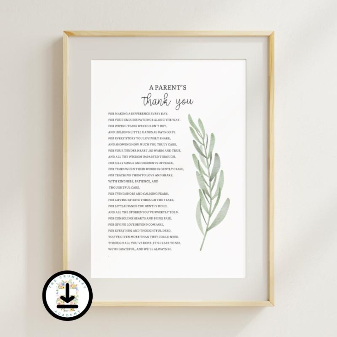 Parents Thank You Digital Printable Teacher Wall Art Letter Daycare ...