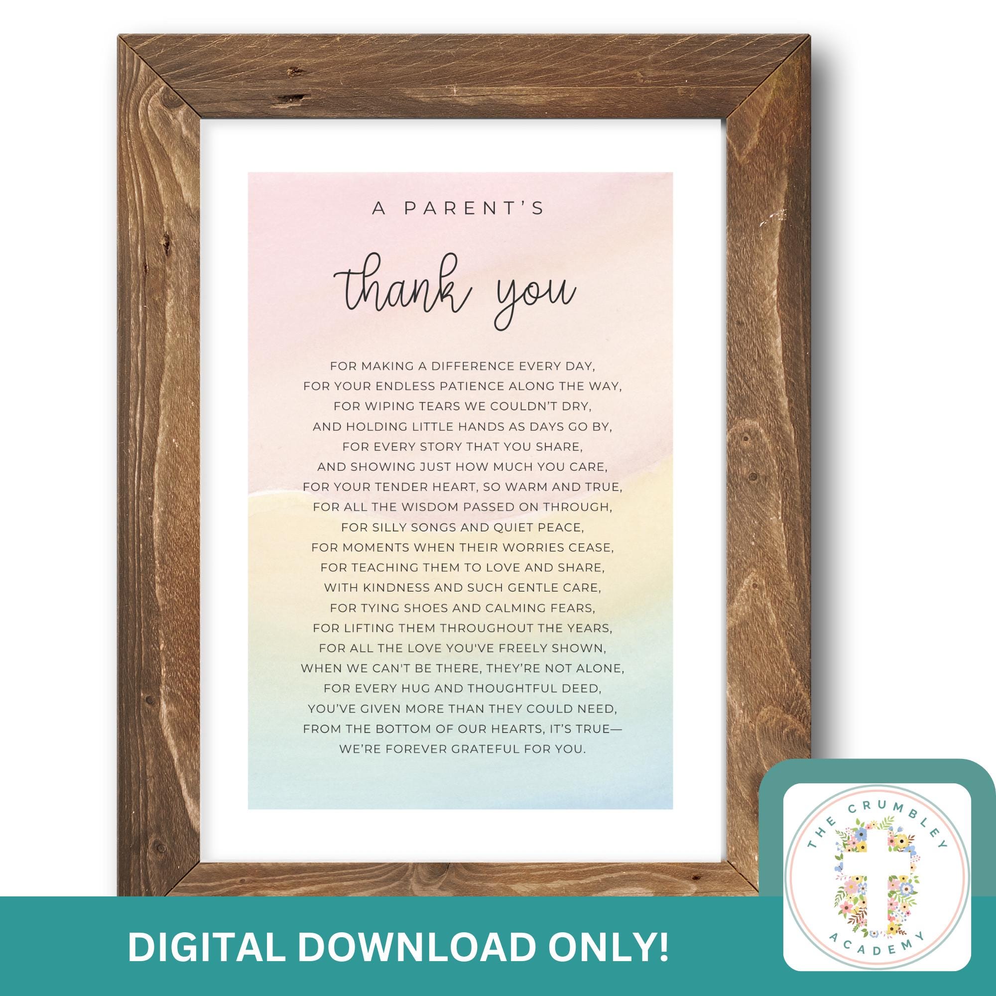 Parents Thank You Gift, Teacher Appreciation Wall Art (digital Download ...