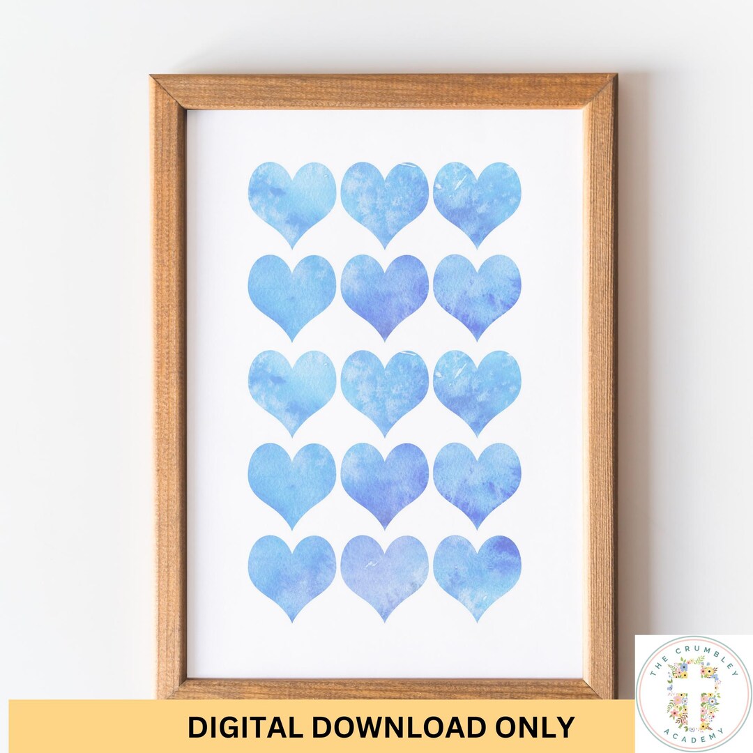Blue Hearts Poster, Hearts Playroom Decor, Watercolor Nursery Prints ...