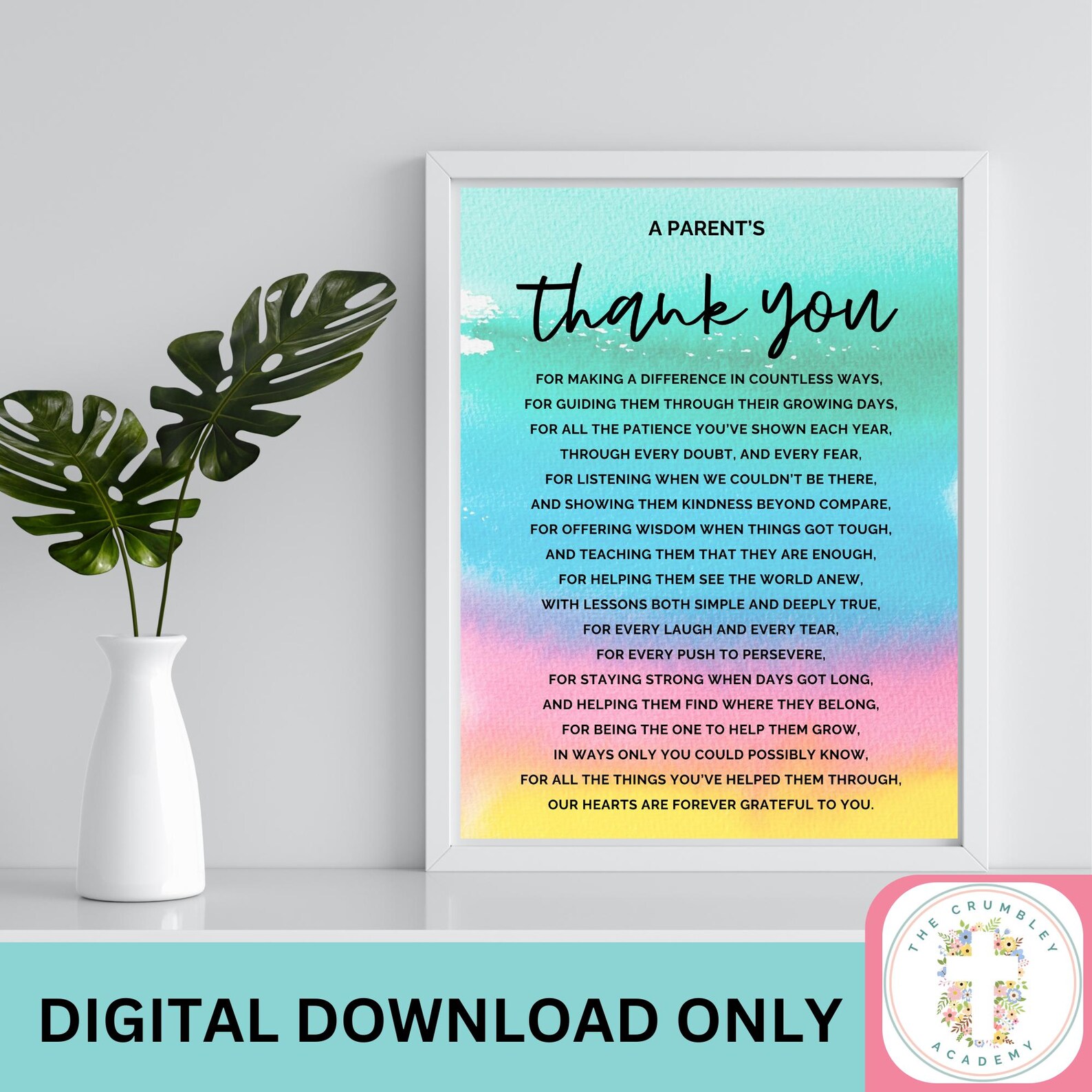 Teacher Appreciation Gift | Thank You Printable Wall Art (digital ...