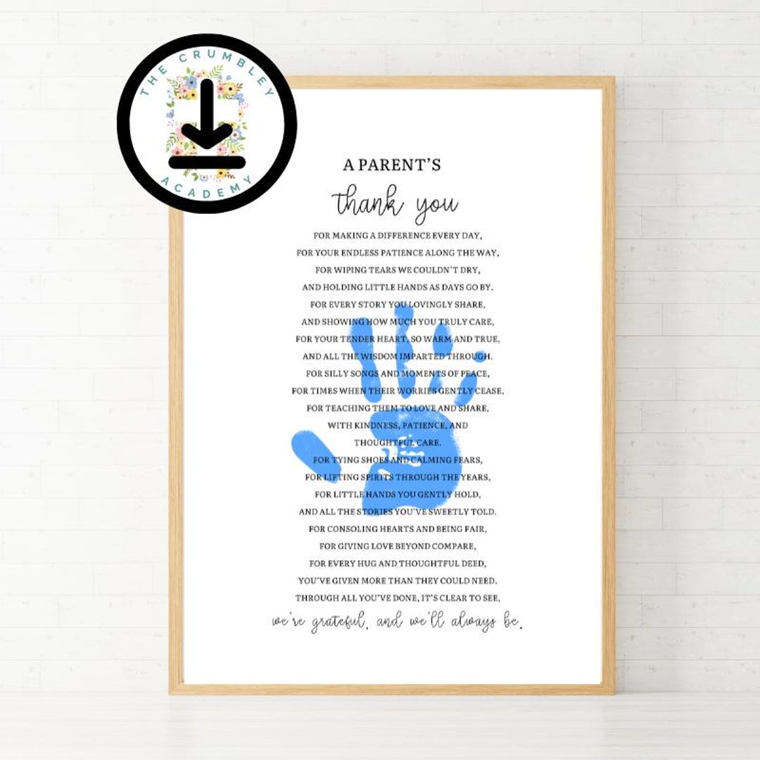Parent Thank You Poem Art | Teacher Appreciation Gift (digital Download ...