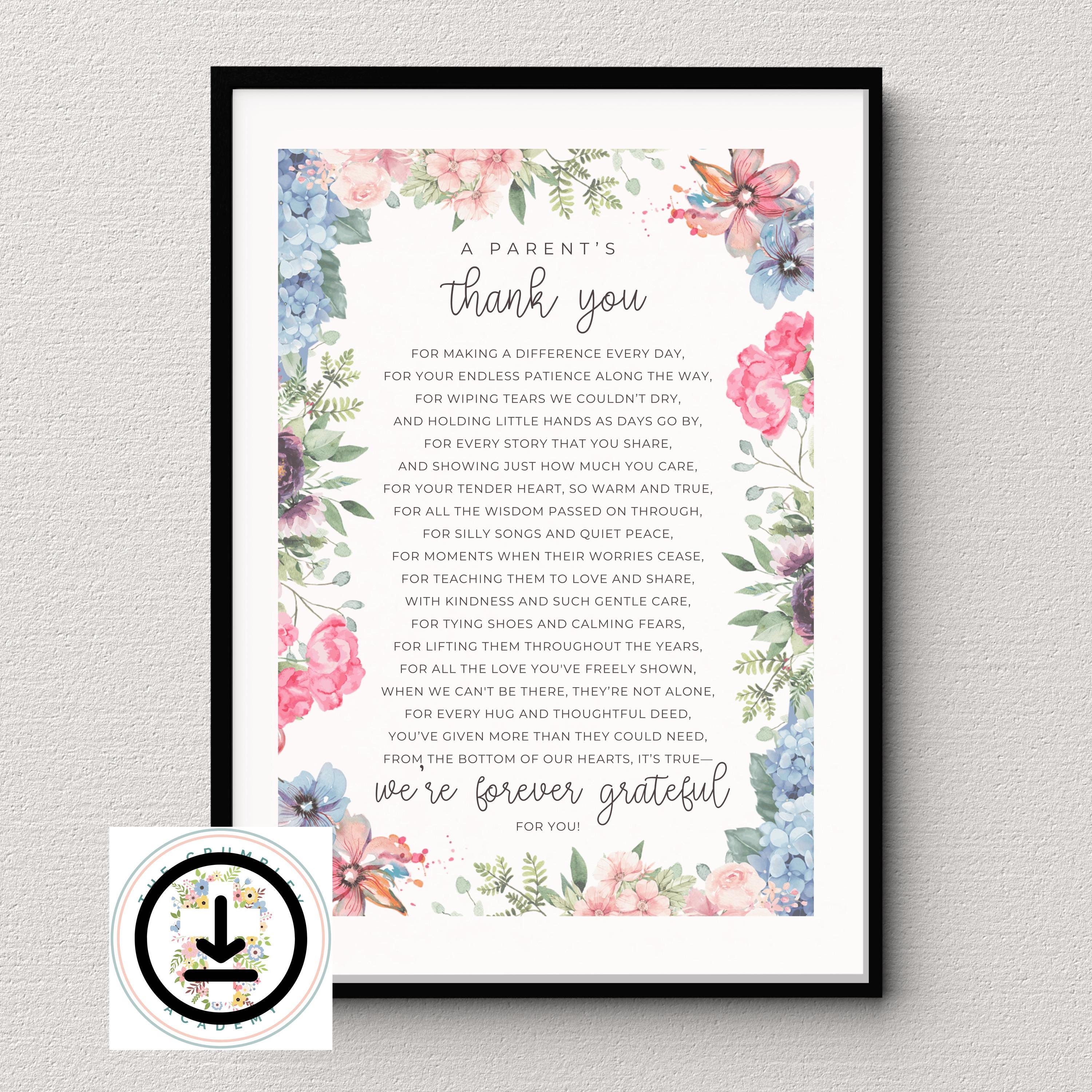 Parents Thank You Digital Printable Teacher Wall Art Letter Daycare ...